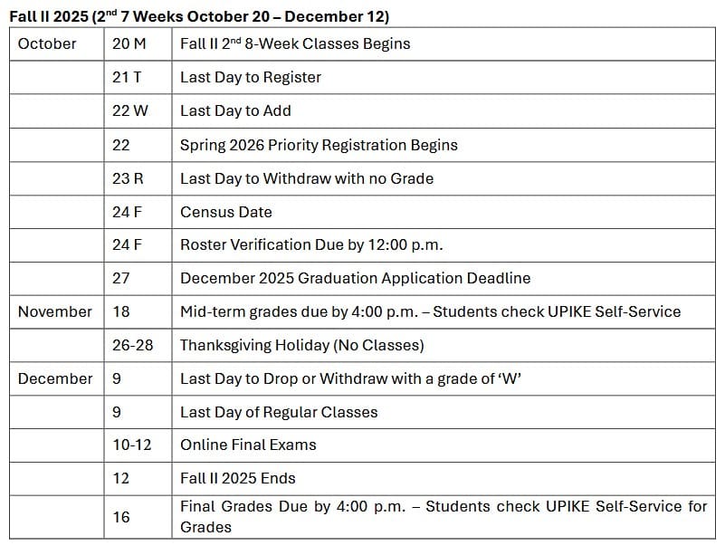 Academic Calendars | UPIKE